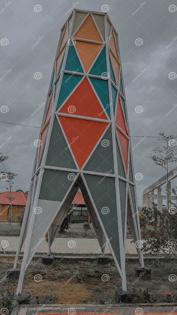 Colorful Geometric Tower with Triangular Patterns Stock Photo - Image ...