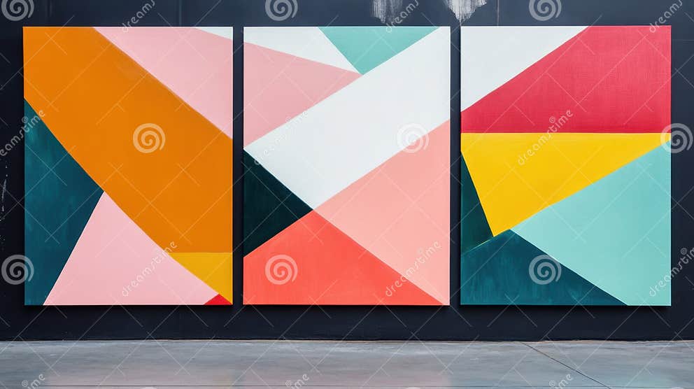 Colorful Geometric Triptych: a Striking Three-panel Stock Image - Image ...