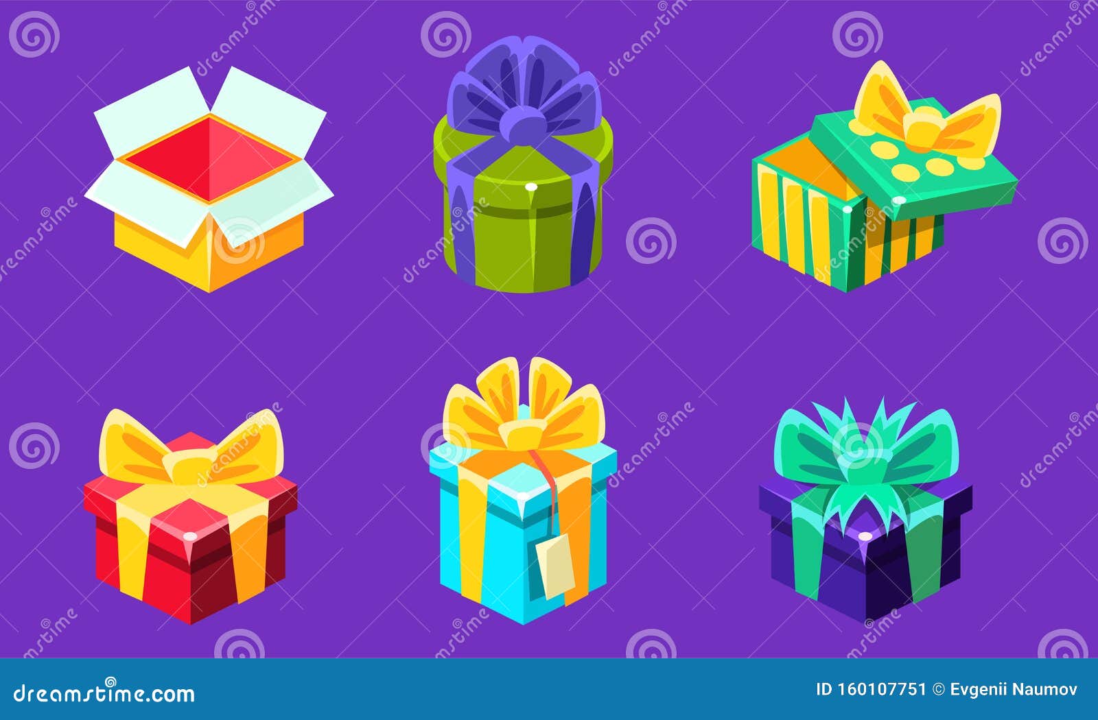 Colorful Gift Boxes with Bows Set, Different Open and Closed Present ...
