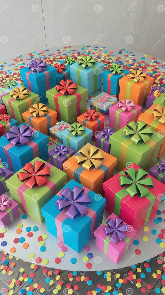 Colorful Gift Boxes in Circular Arrangement on Textured Table Surface ...
