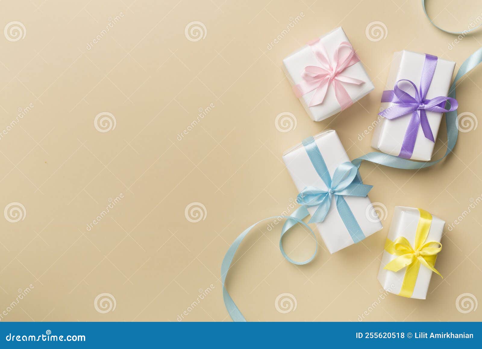 Colorful Gift Boxes on Color Background, Top View Stock Photo - Image ...