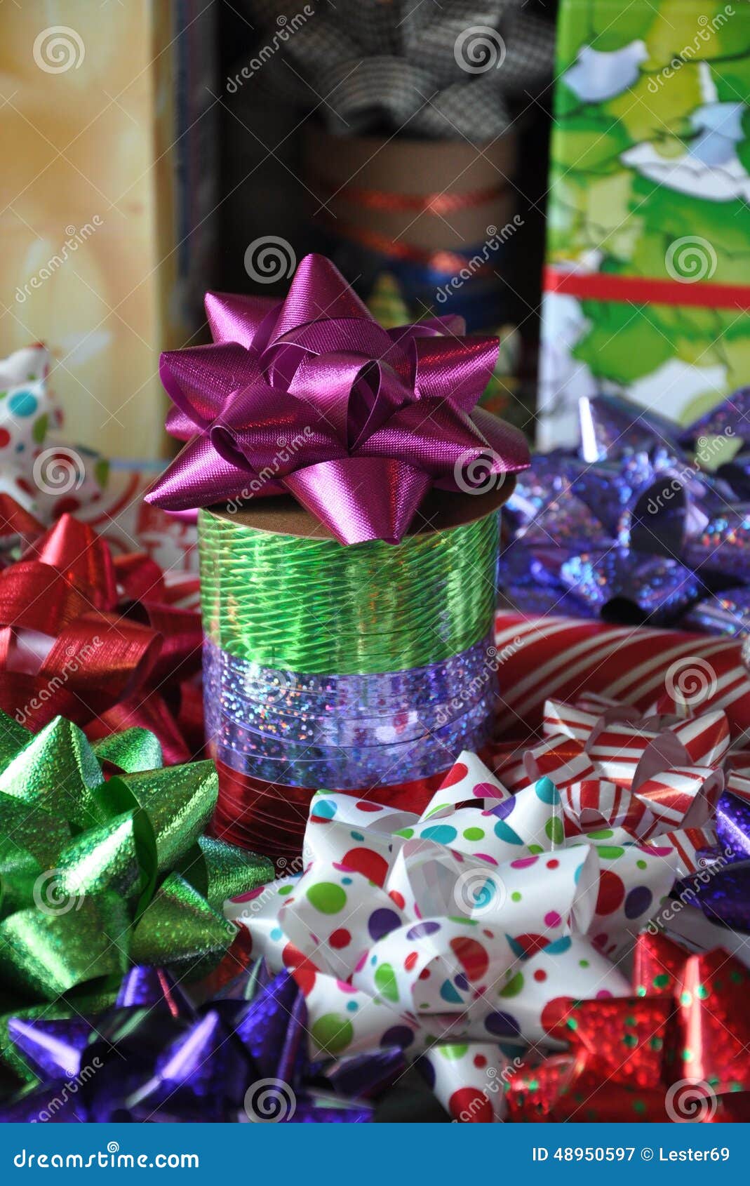 Colorful Gift Wrapping Materials Stock Image - Image of green, dots ...