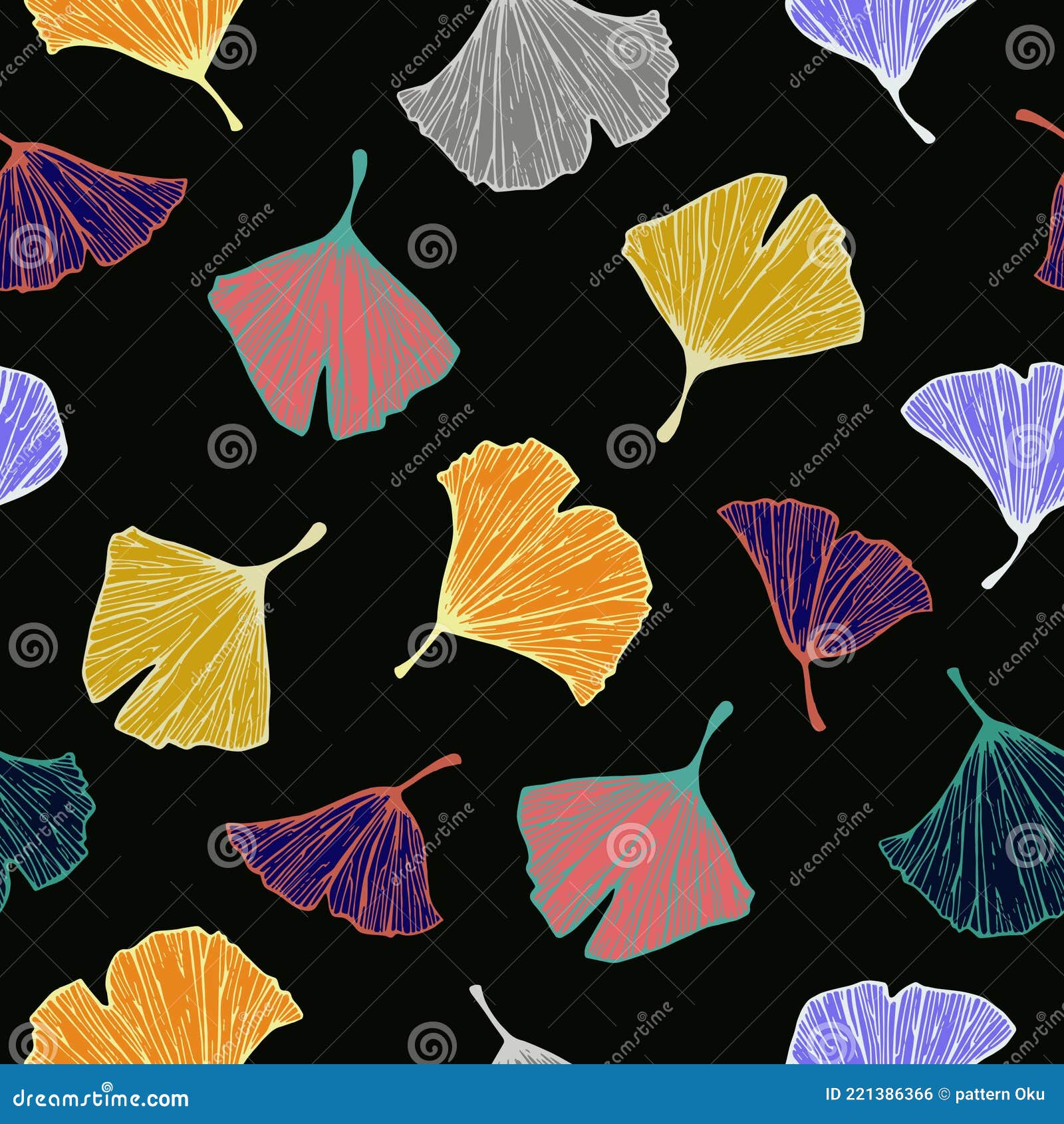 Colorful Ginkgo Tree Leaf Illustration Motif Seamless Repeat Pattern ...