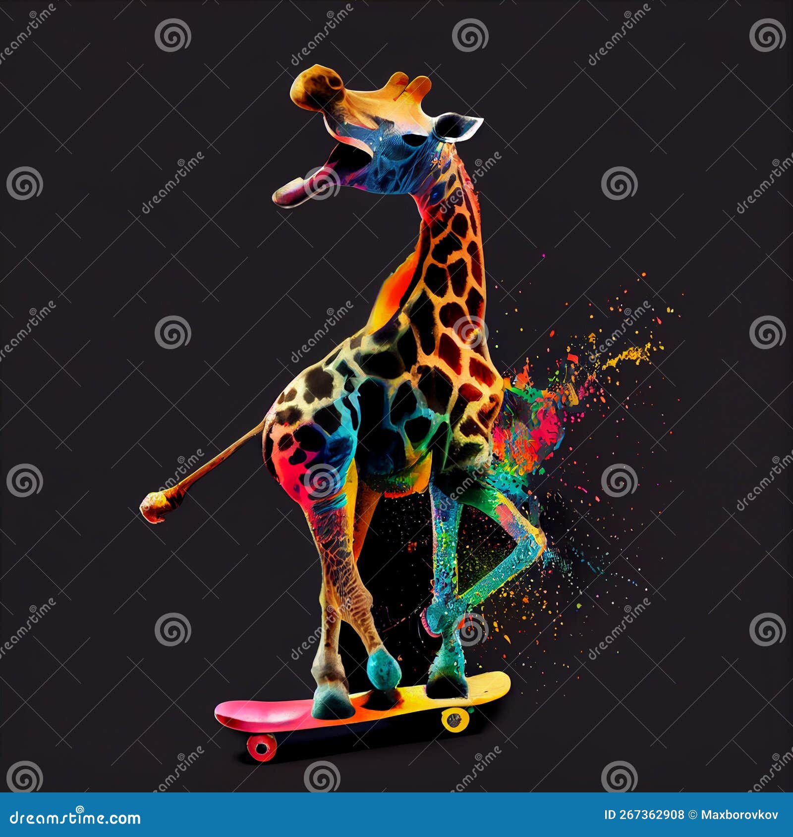 Colorful Giraffe on Skateboard. AI Generative Stock Illustration ...