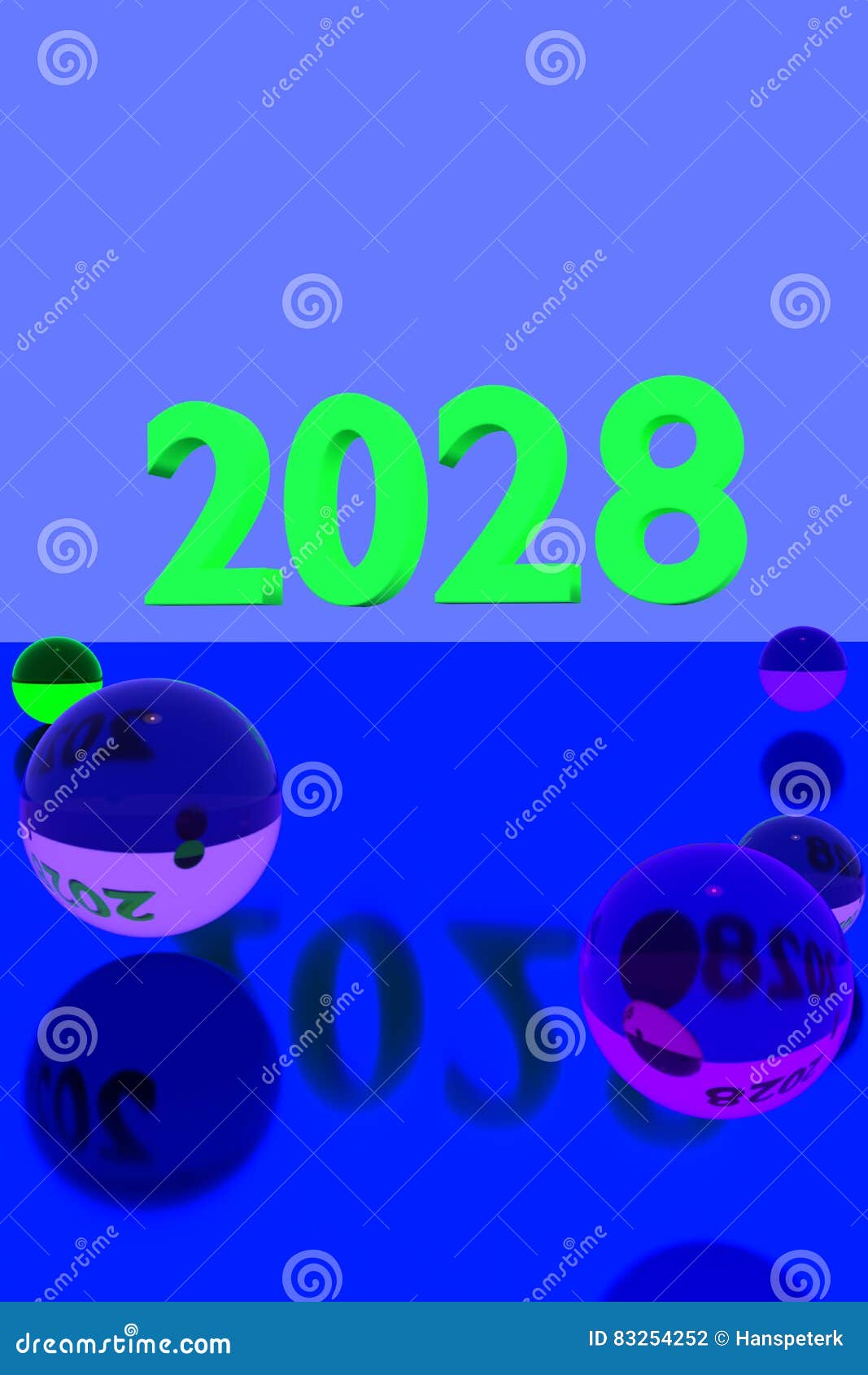 Colorful Glass Balls on Reflective Surface and the Year 2028 Stock ...