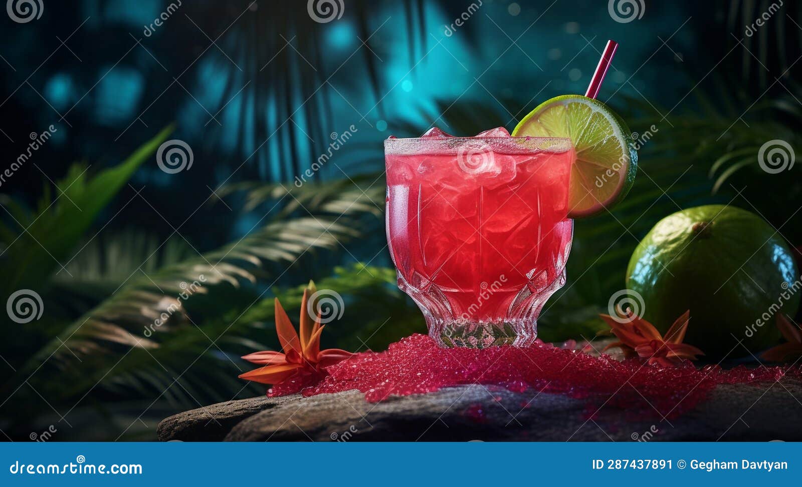 Glass of Coctail on the Abstract Background, Tropical Coctail on the ...
