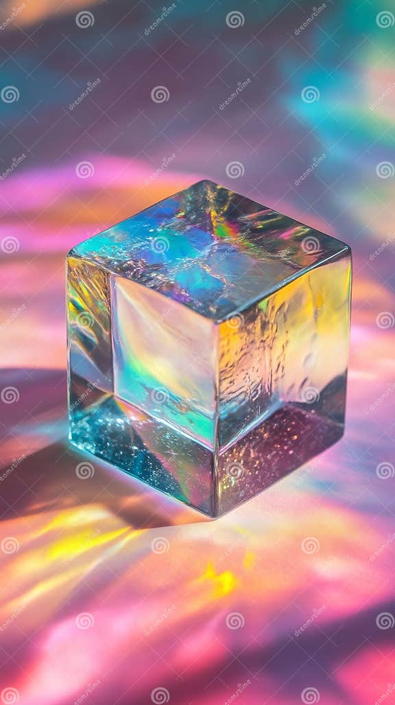 Colorful Glass Cube with Rainbow Light Reflections Stock Image - Image ...