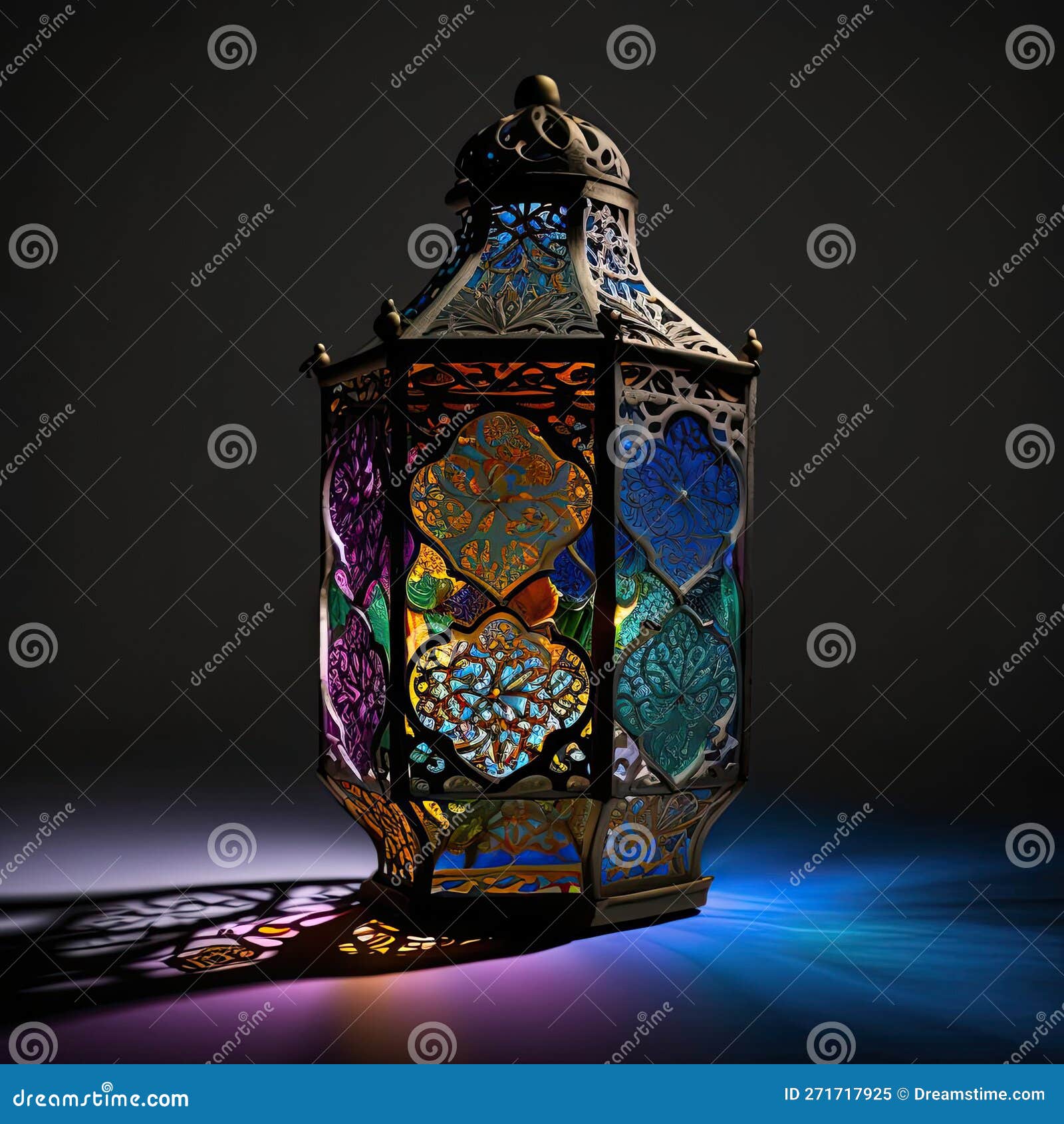 A Colorful Glass Lamp Shining on a Shadow Stock Illustration ...