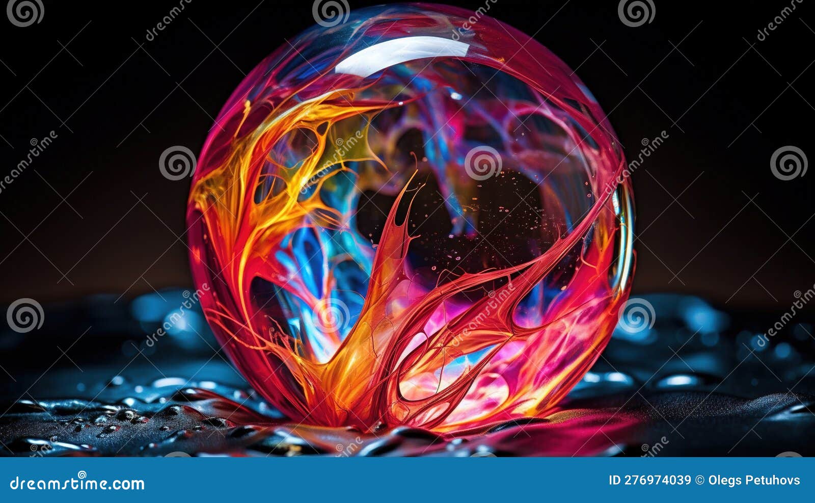 A Colorful Glass Object Sitting on Top of a Black Surface Stock ...