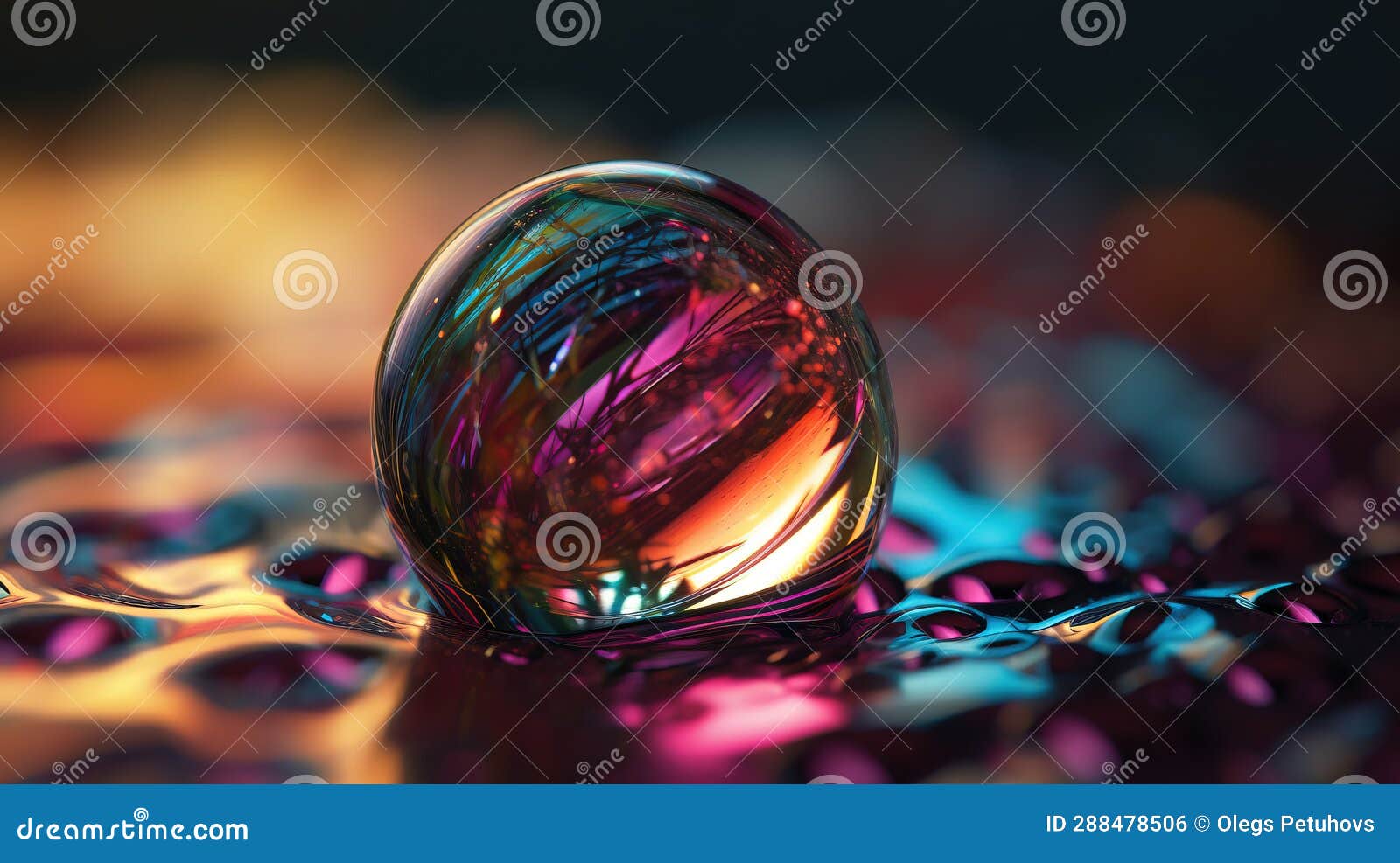 A Colorful Glass Object Sitting on Top of a Shiny Table Top with a ...