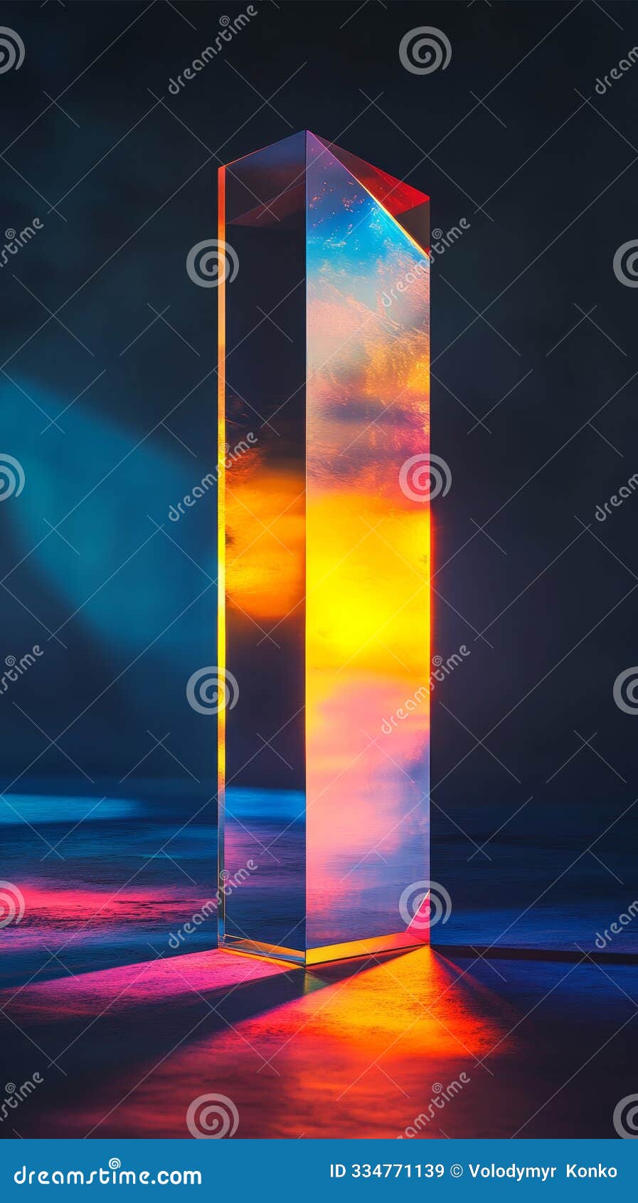 Colorful Glass Prism with Sunset Reflection on Dark Background Stock ...