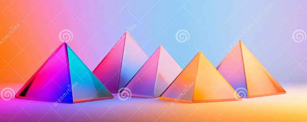 Colorful Glass Pyramids on Gradient Background Stock Photo - Image of ...