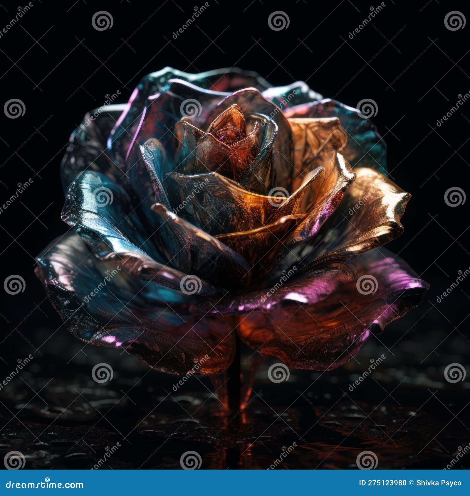 Colorful Glass Rose on Dark Background Generative AI Stock Illustration ...