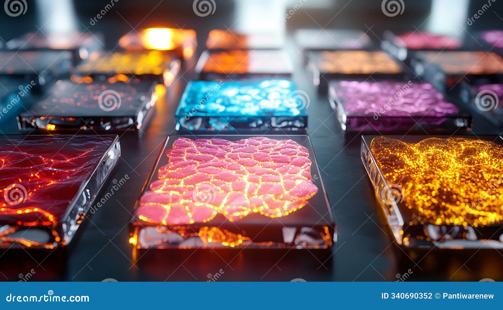 Colorful Glass Slides with Tissue Samples on Display Stock Illustration ...