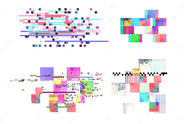 Colorful Glitch Art Elements Vector Illustration Set Stock Vector ...