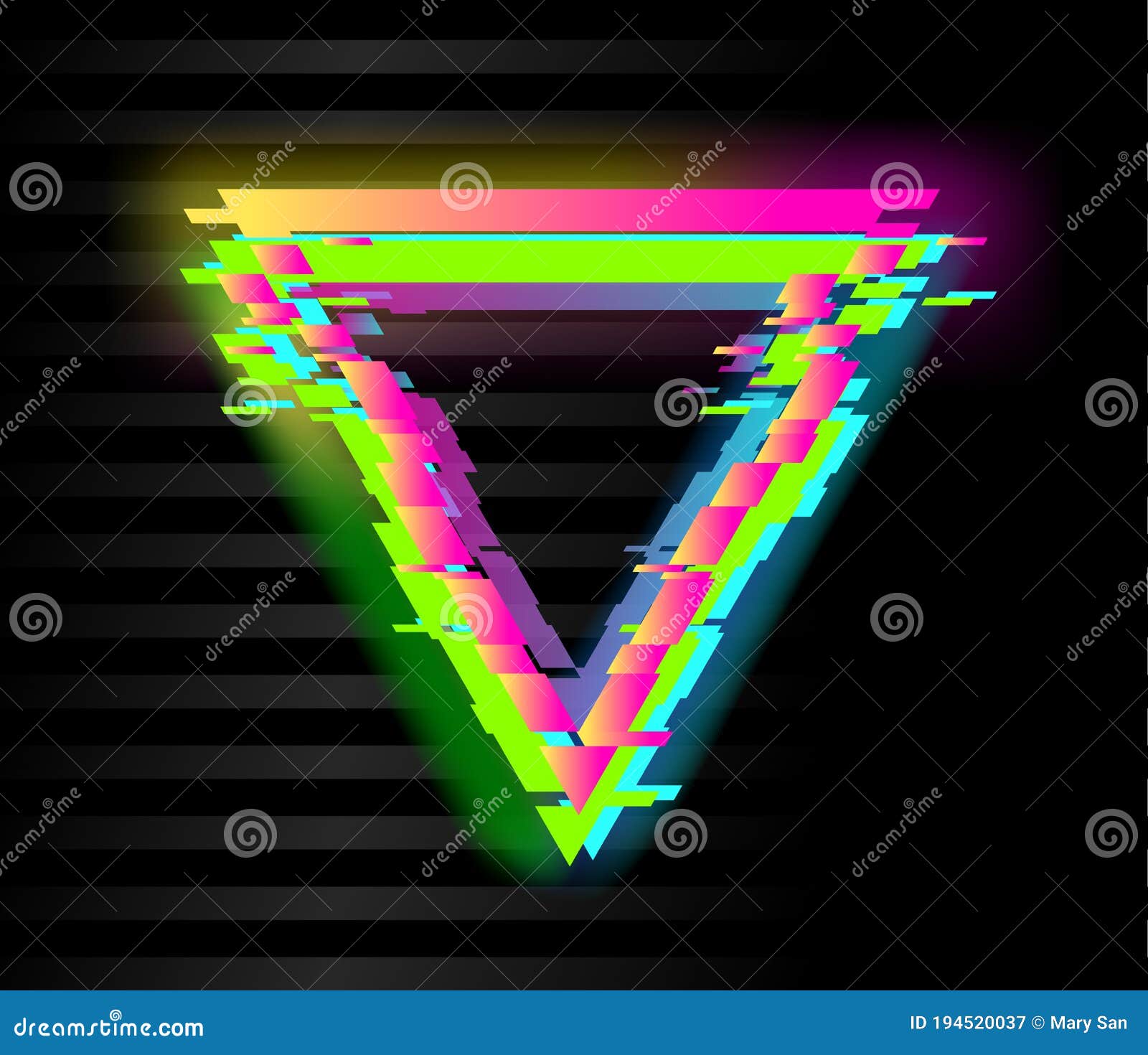 Colorful Glitch Triangle Geometric Shape, Frame with Neon Glitch Effect ...