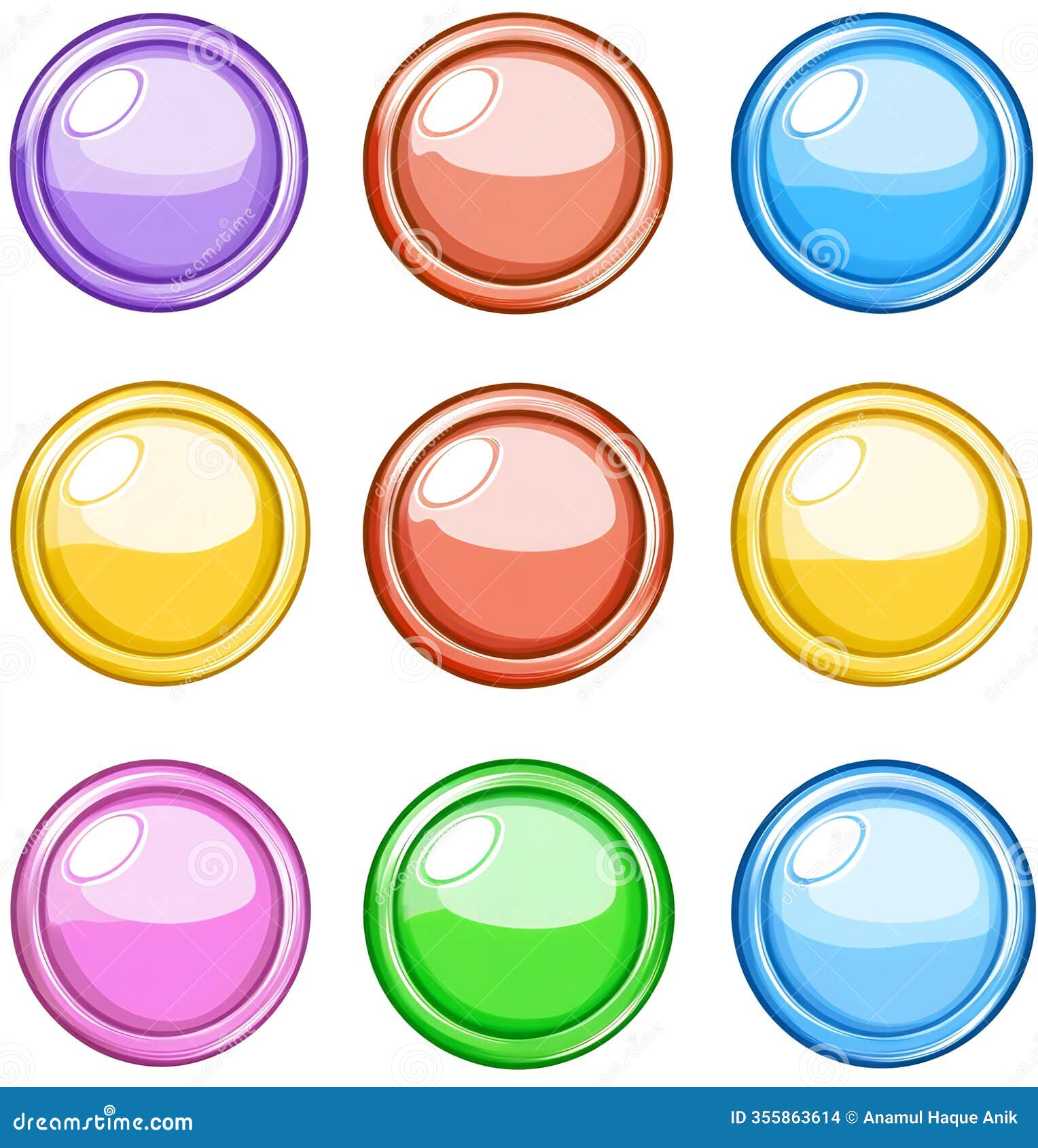 Colorful Glossy Buttons Web Design Elements Game UI App Icons Interface Circular Shiny Bright ...