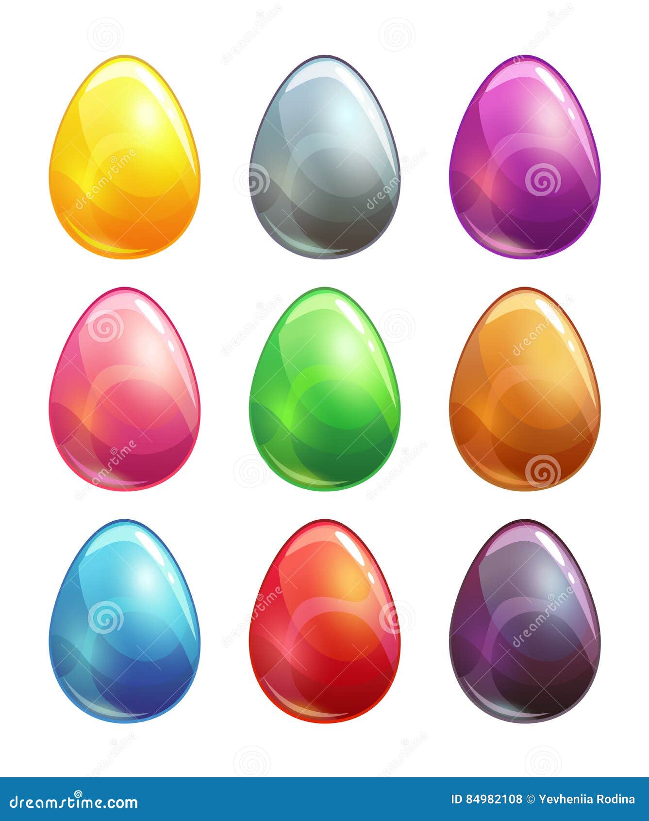 Colorful Glossy Metal Eggs Set. Stock Vector - Illustration of easter ...