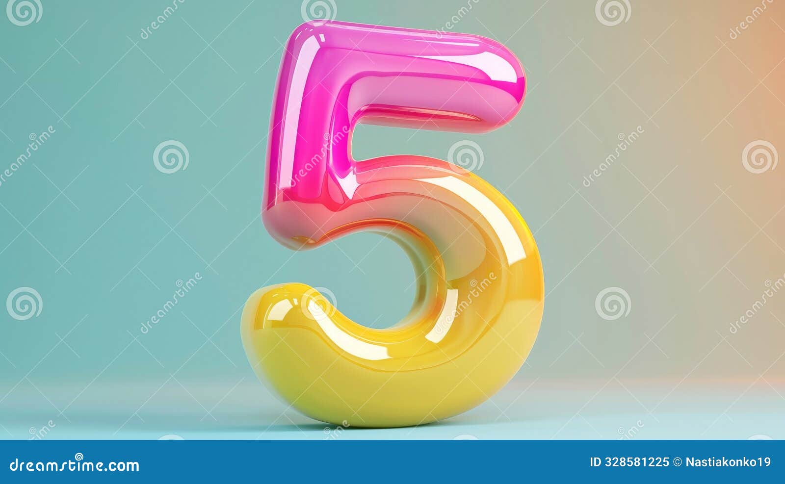 Colorful Glossy Number 5 Five on Gradient Background, 3d Rendering ...