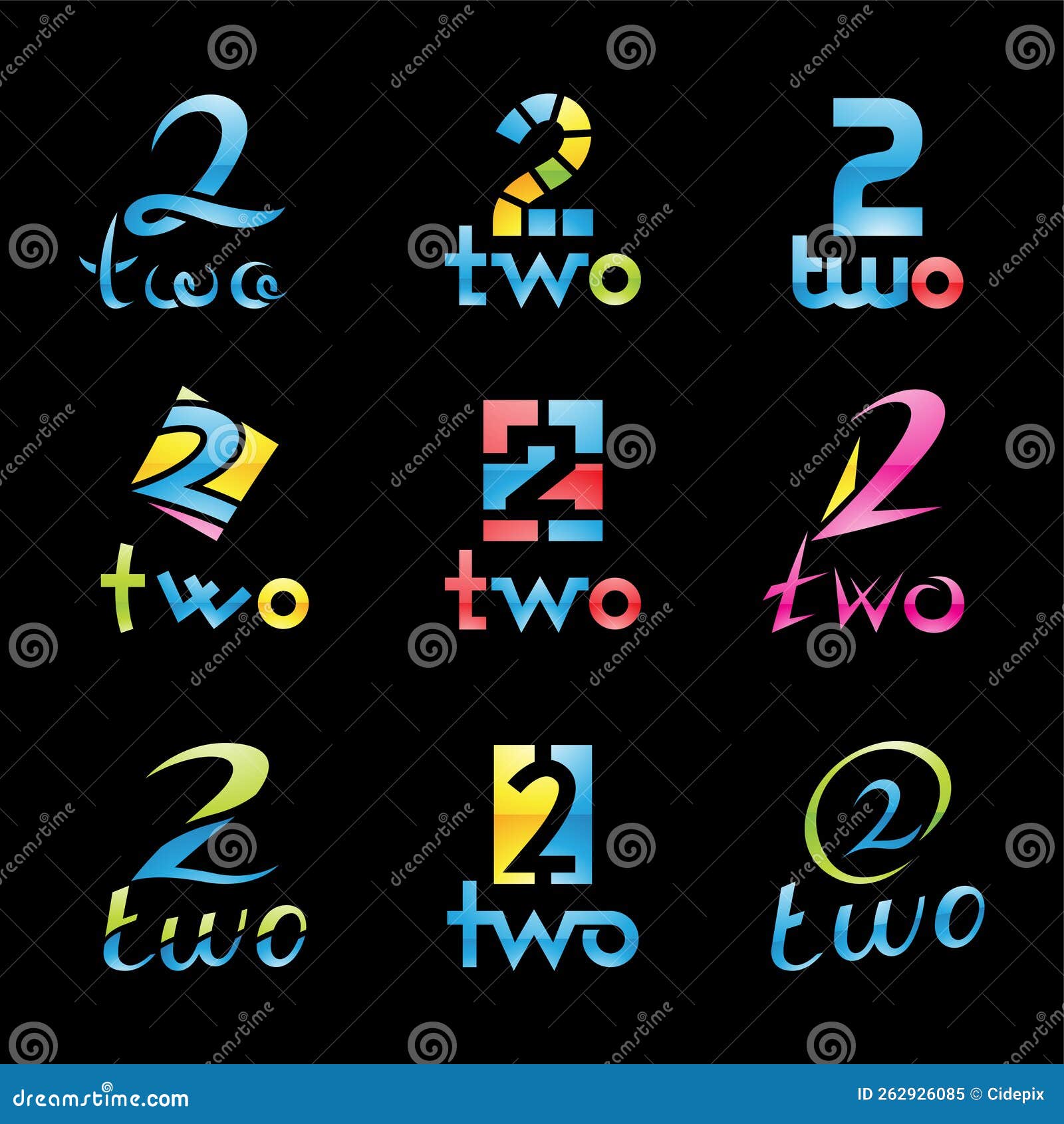Colorful Glossy Number 2 Icons on Black Background Stock Vector ...
