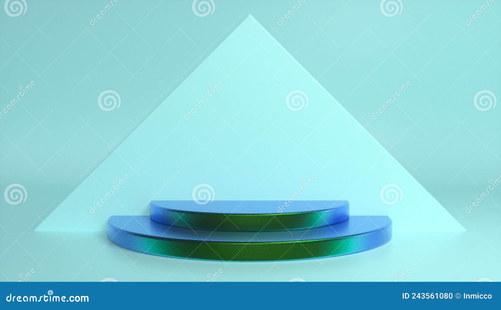 Colorful Glossy Podium on Blue Abstract Triangular Background. Blank ...