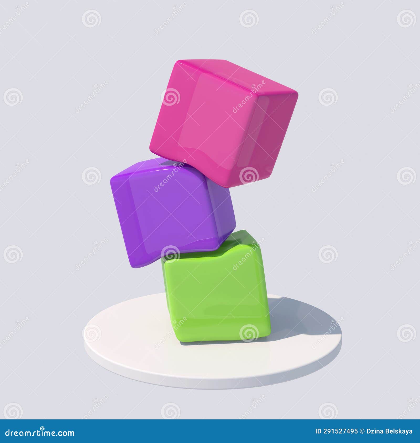 Colorful Glossy Soft Cubes on White Disk. Abstract Illustration, 3d ...