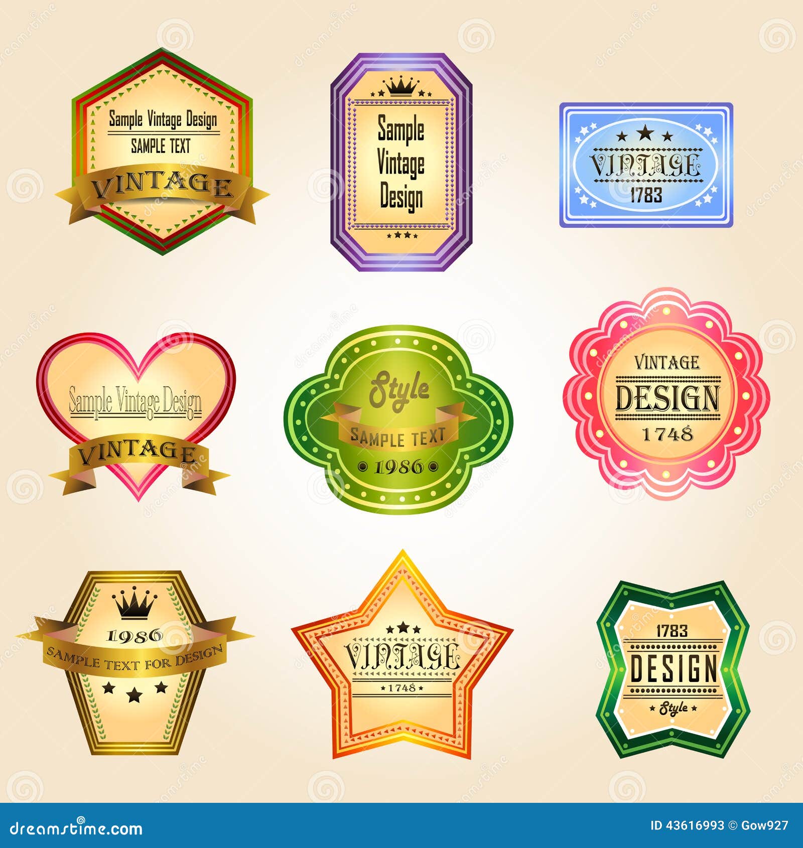 Colorful Glossy Vintage and Retro Badges Design Wi Stock Vector ...