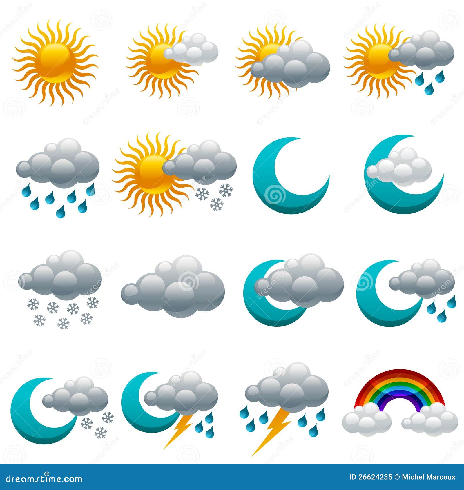 Colorful Glossy Weather Icons. Stock Vector - Illustration of icons ...