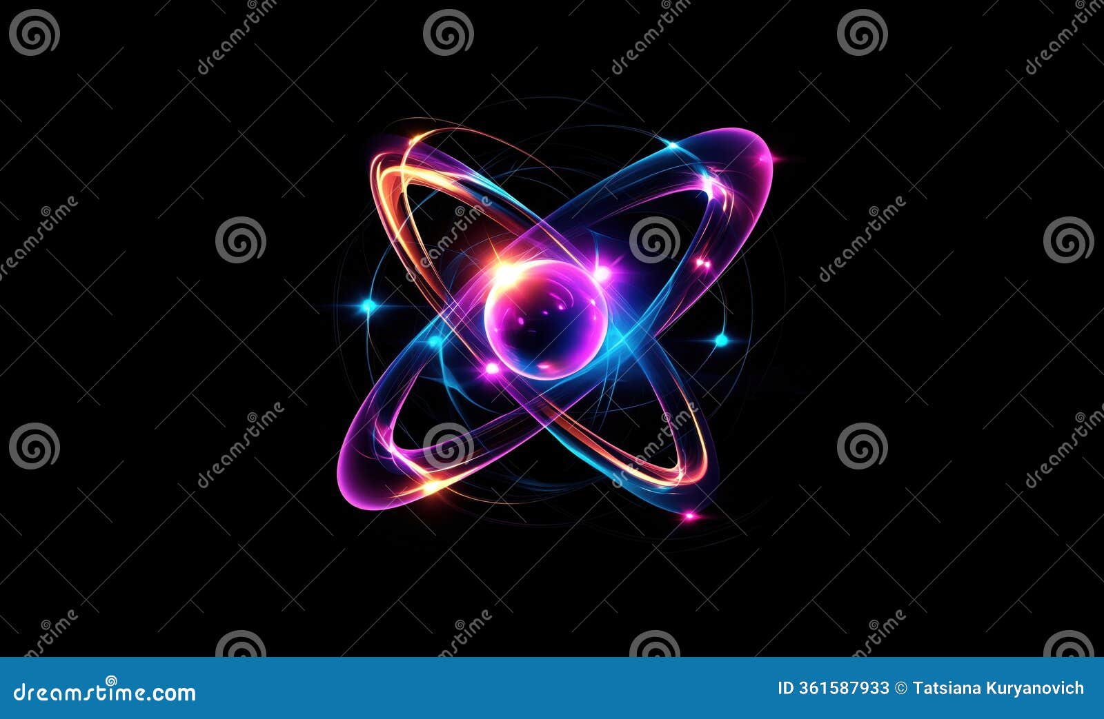 Colorful Glowing Atom Illustration with Vibrant Electrons and Nucleus ...