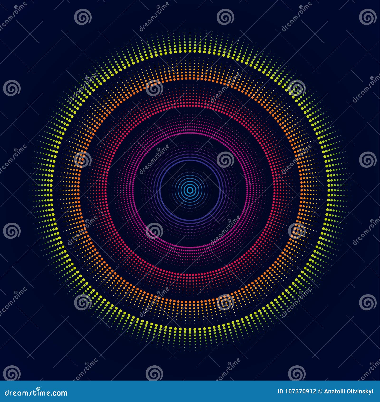 Colorful Glowing Concentric Circles of Dots. Abstract Vector Background ...