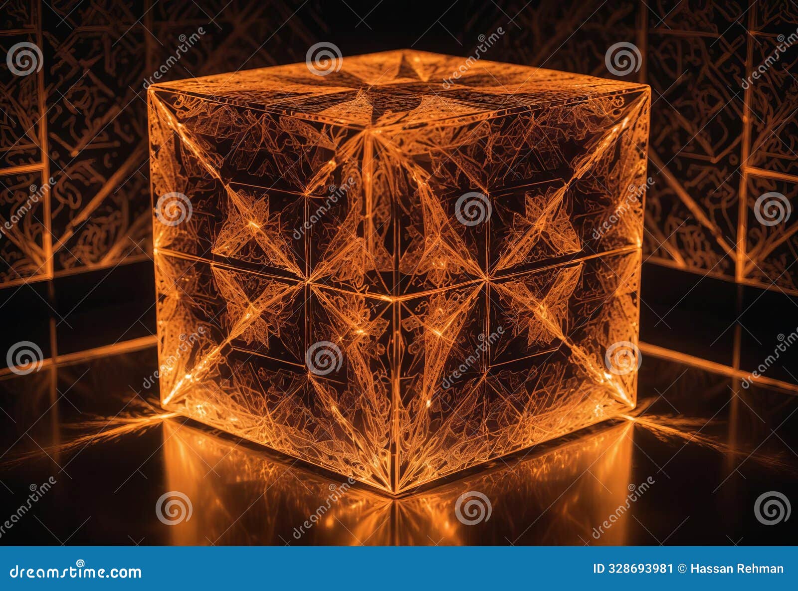 A Colorful, Glowing Cube with Reflective Surfaces Stock Illustration ...