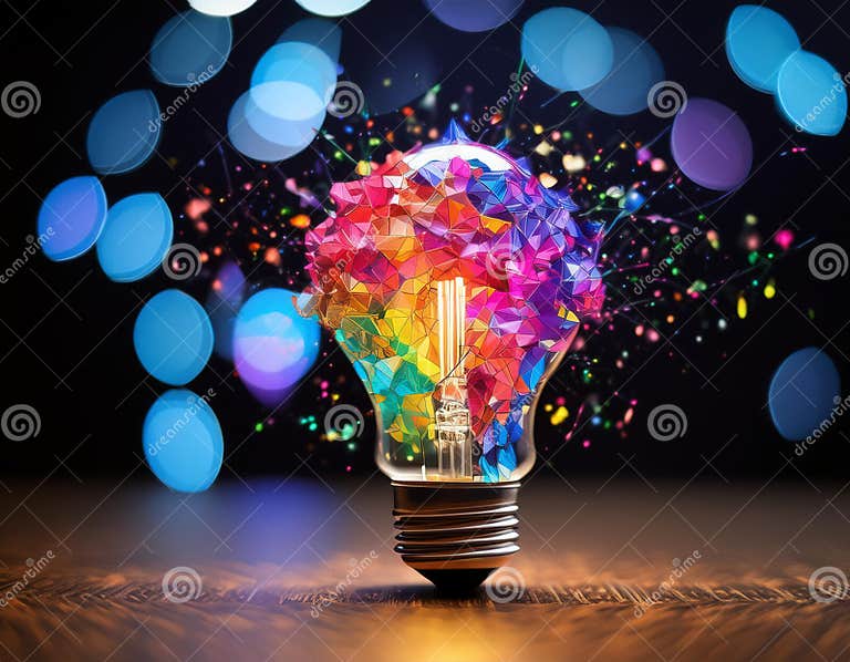 A Colorful Glowing Idea Bulb Lamp, Visualization of Brainstorming ...