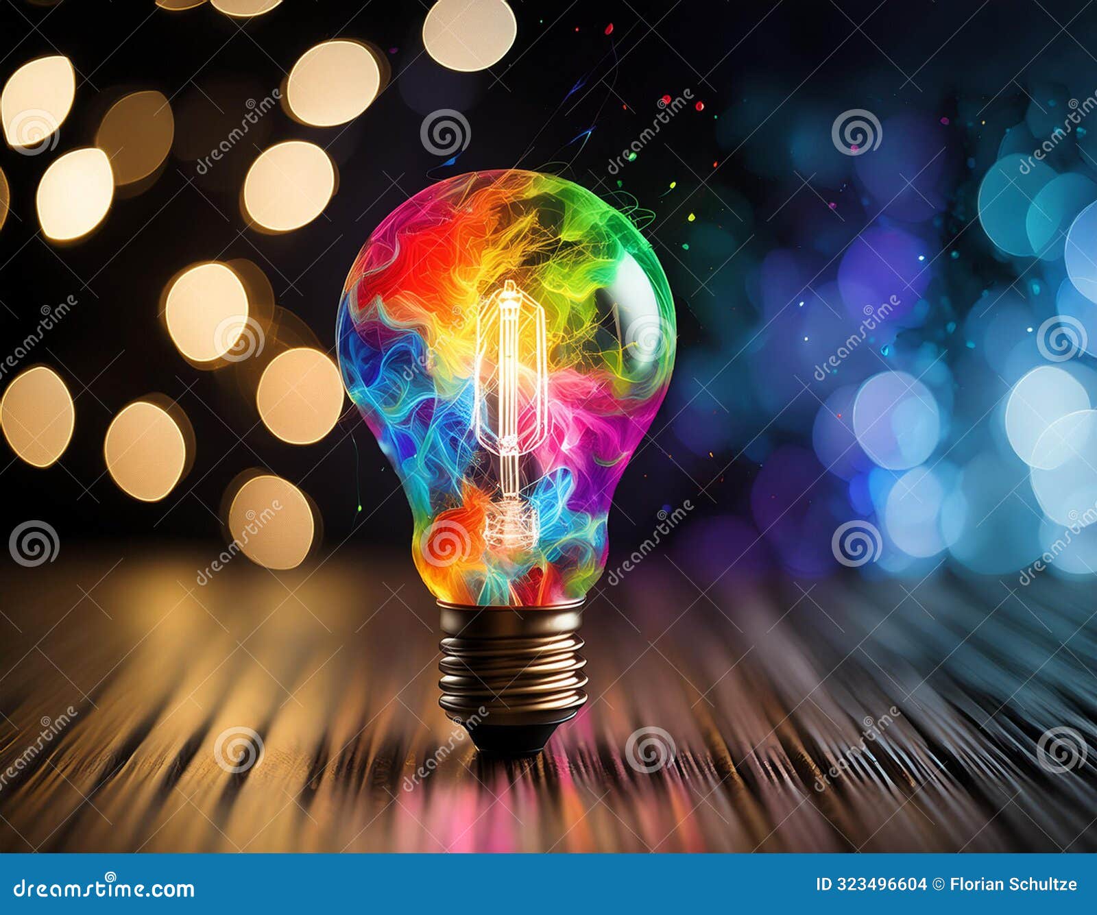 A Colorful Glowing Idea Bulb Lamp, Visualization of Brainstorming ...