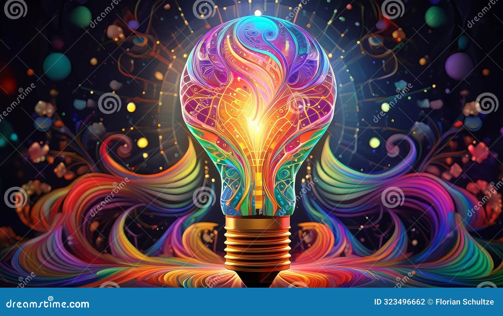 A Colorful Glowing Idea Bulb Lamp, Visualization of Brainstorming ...