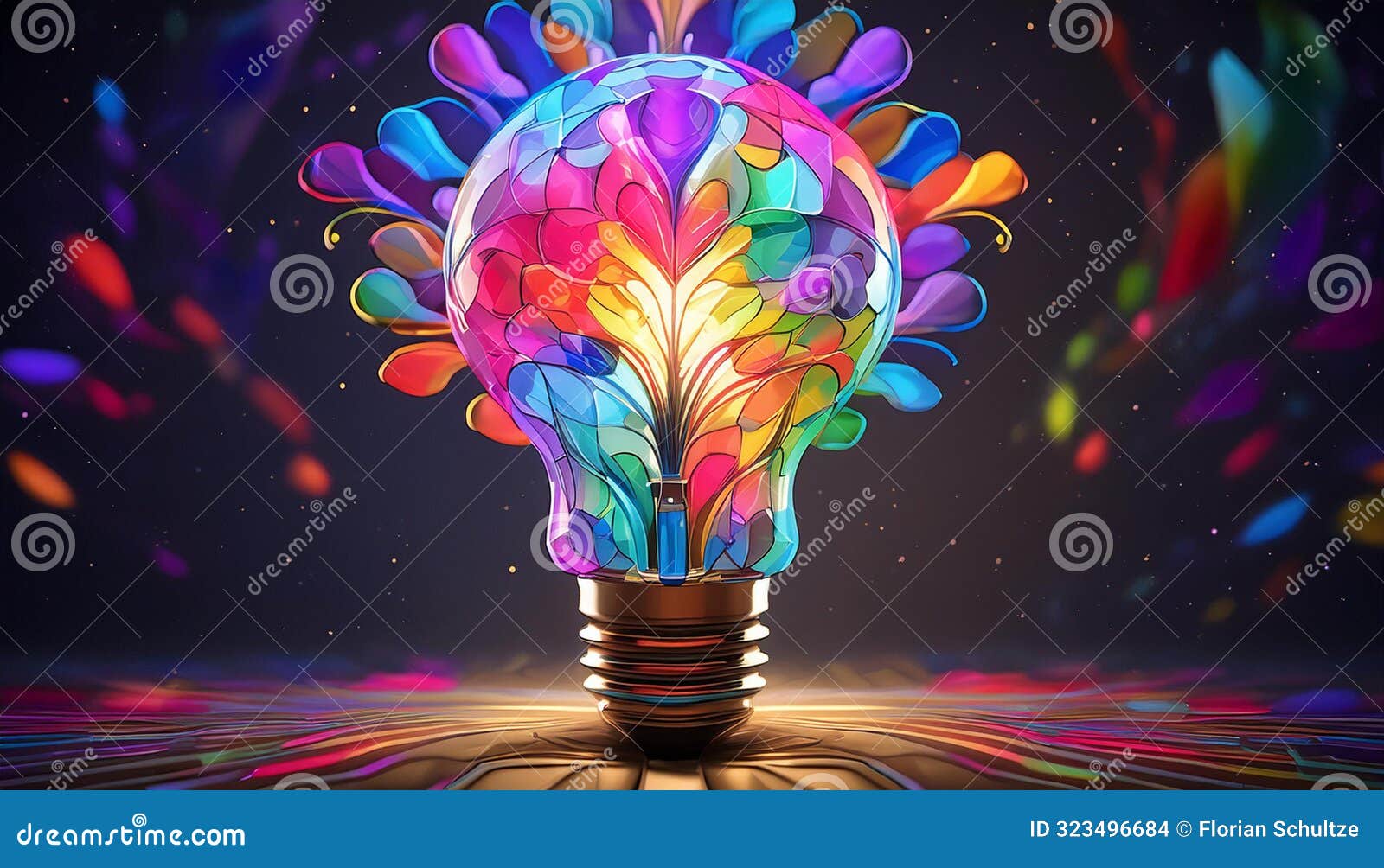 A Colorful Glowing Idea Bulb Lamp, Visualization of Brainstorming ...