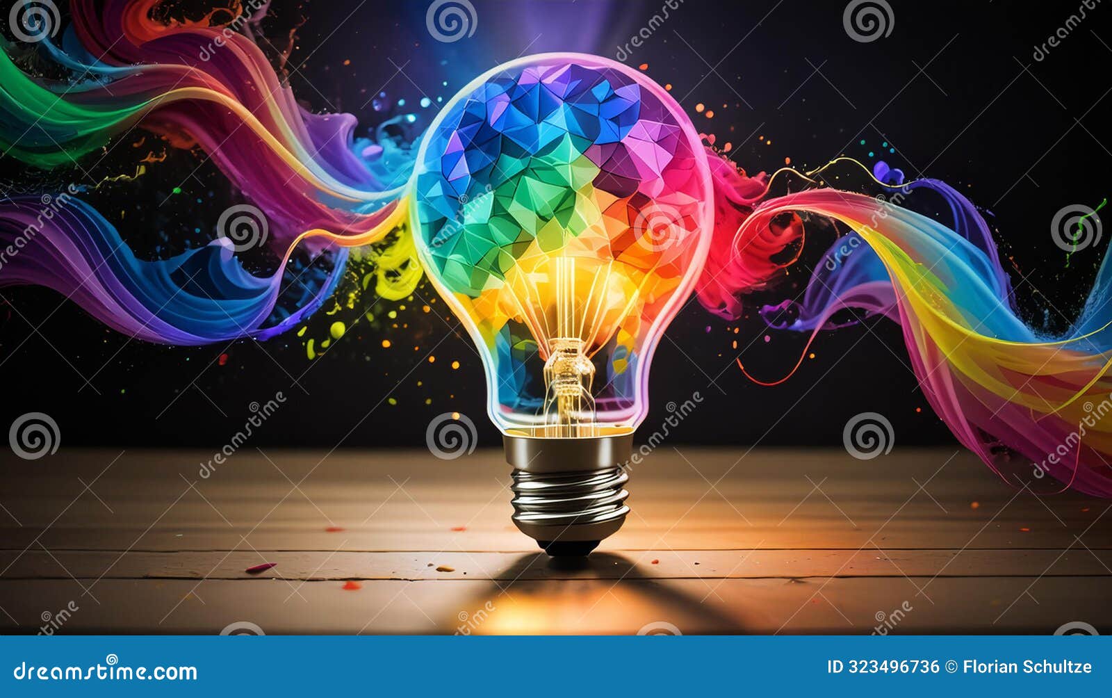 A Colorful Glowing Idea Bulb Lamp, Visualization of Brainstorming ...