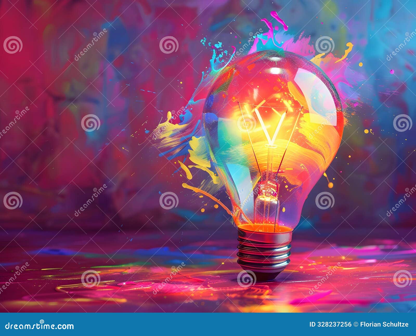 A Colorful Glowing Idea Bulb Lamp, Visualization of Brainstorming ...