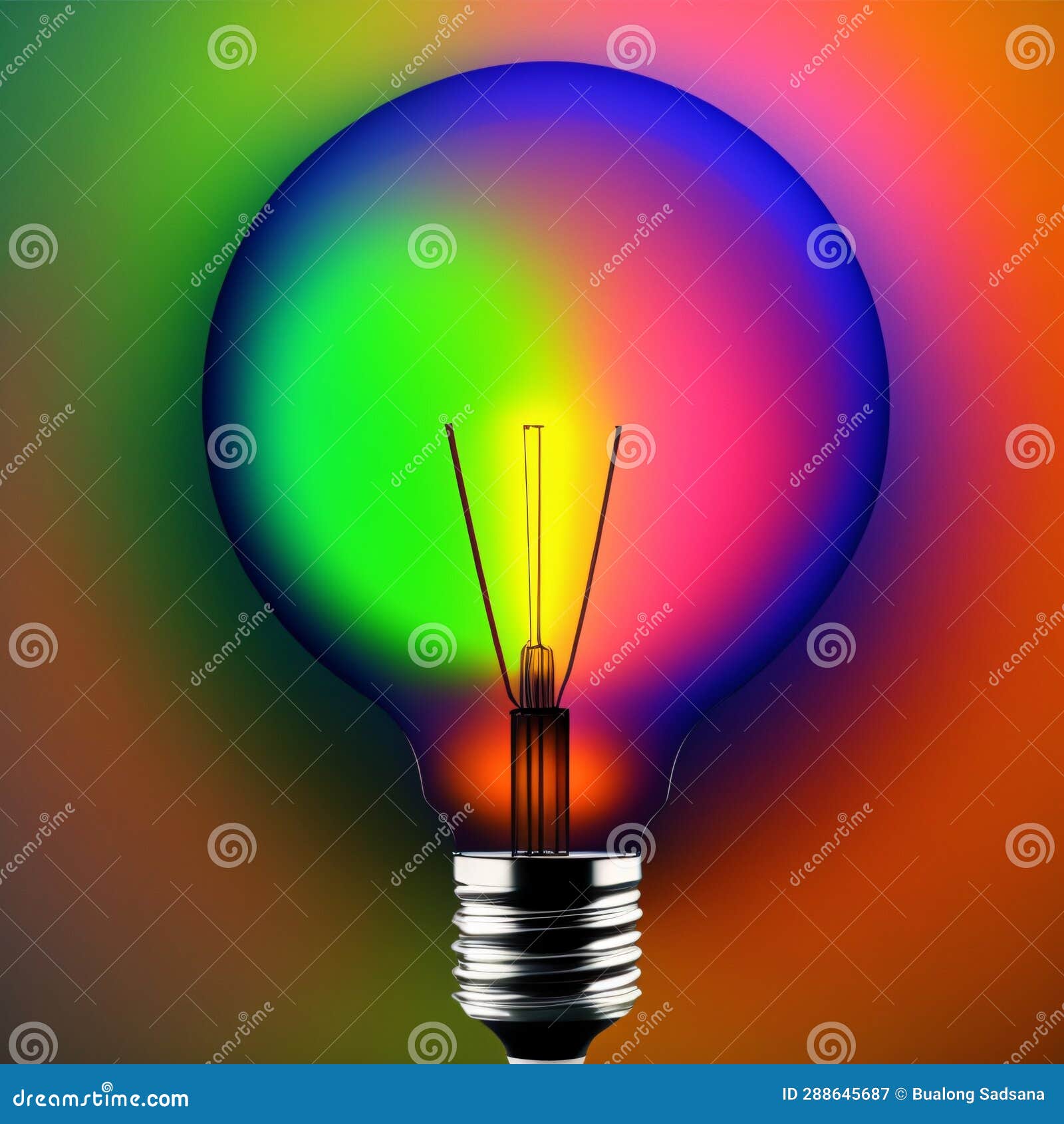 A Colorful Glowing Idea Bulb Lamp, Visualization of Brainstorming ...