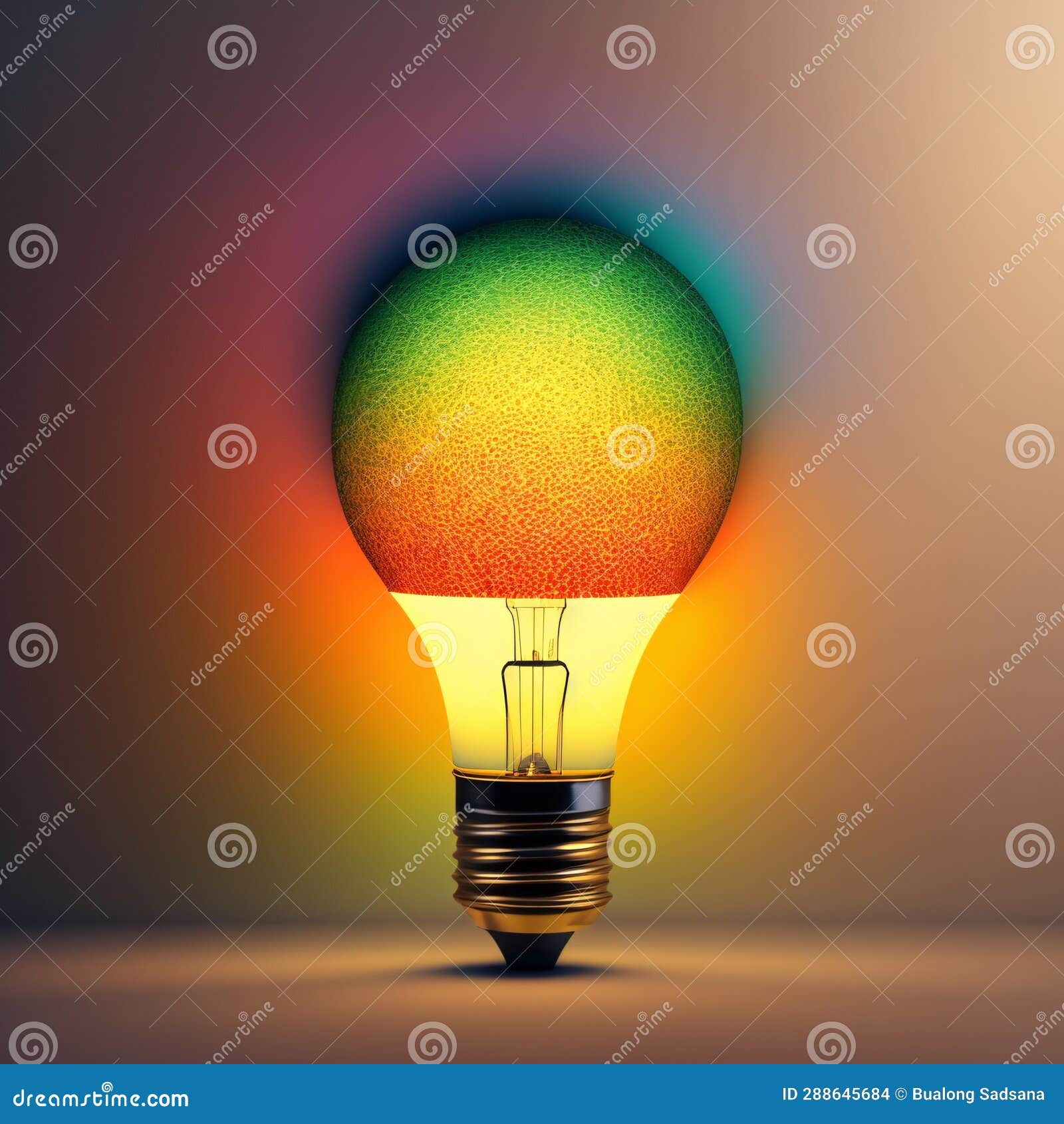 A Colorful Glowing Idea Bulb Lamp, Visualization of Brainstorming ...