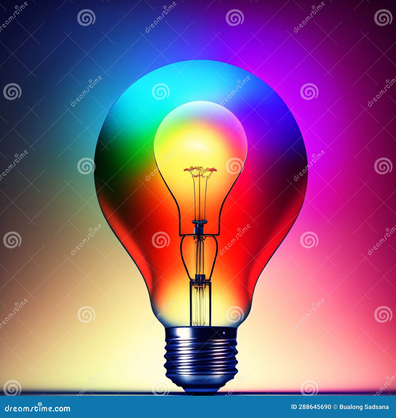 A Colorful Glowing Idea Bulb Lamp, Visualization of Brainstorming ...