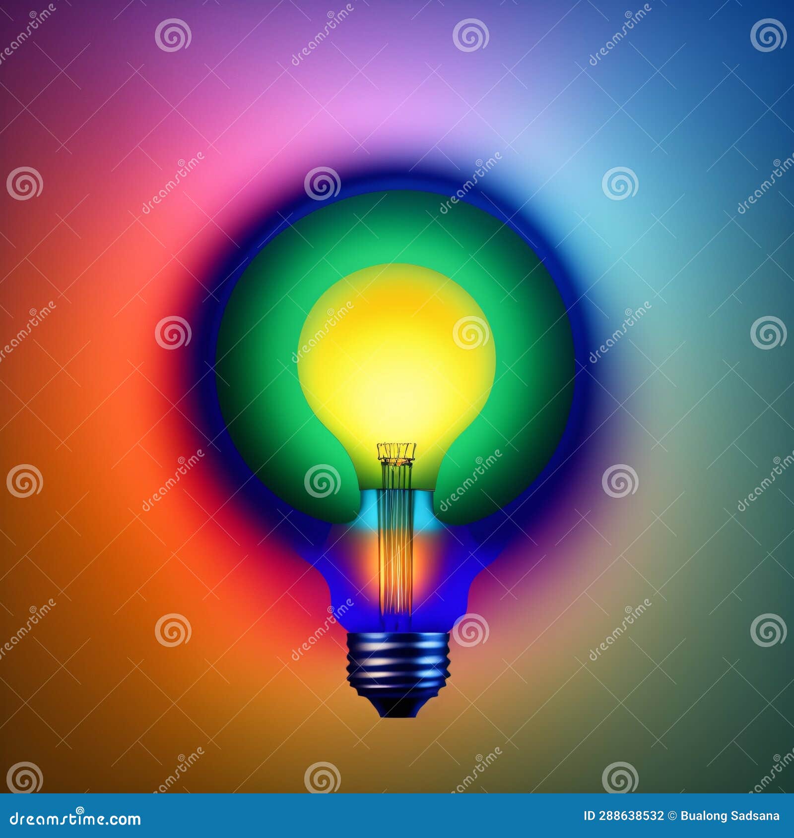 A Colorful Glowing Idea Bulb Lamp, Visualization of Brainstorming ...