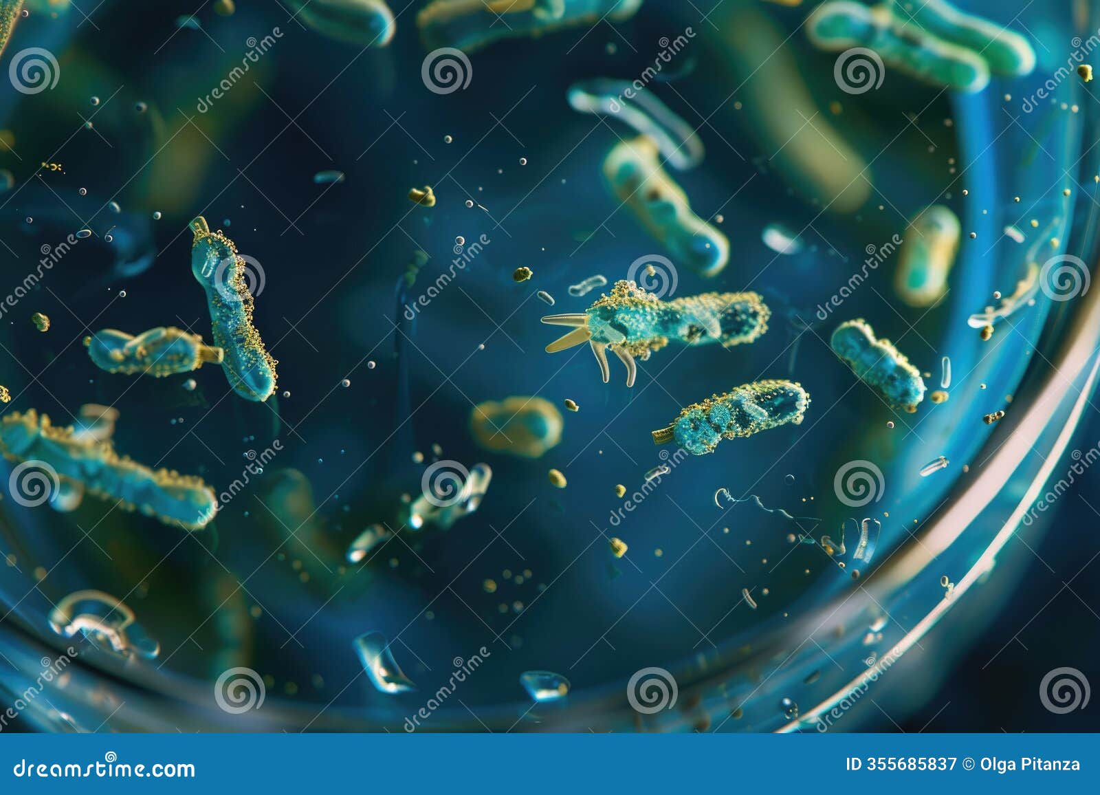 Colorful and Glowing Microscopic Organisms Floating in a Dark, Detailed ...