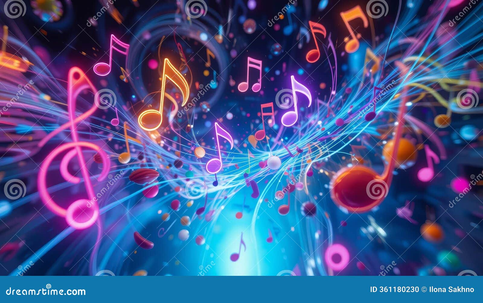 Colorful Glowing Musical Notes Floating in a Neon Space Stock Photo ...