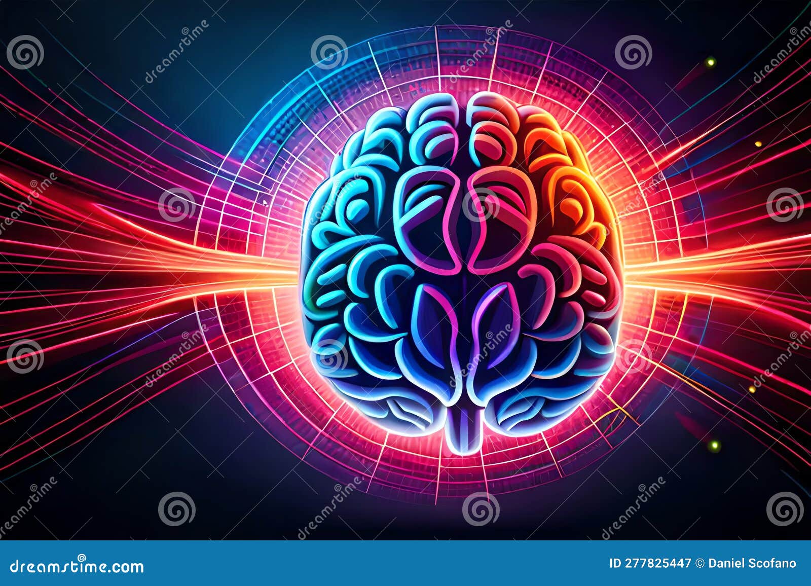 Colorful Glowing Neon Brain and Sparks by. Generative AI Stock ...