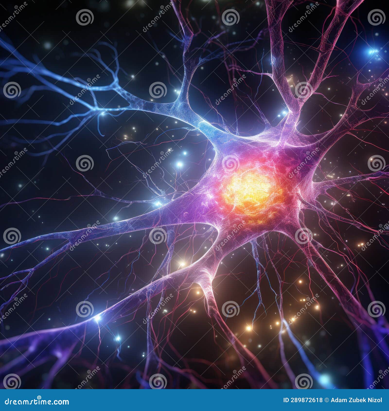A Colorful Glowing Neurons in Space Stock Illustration - Illustration ...