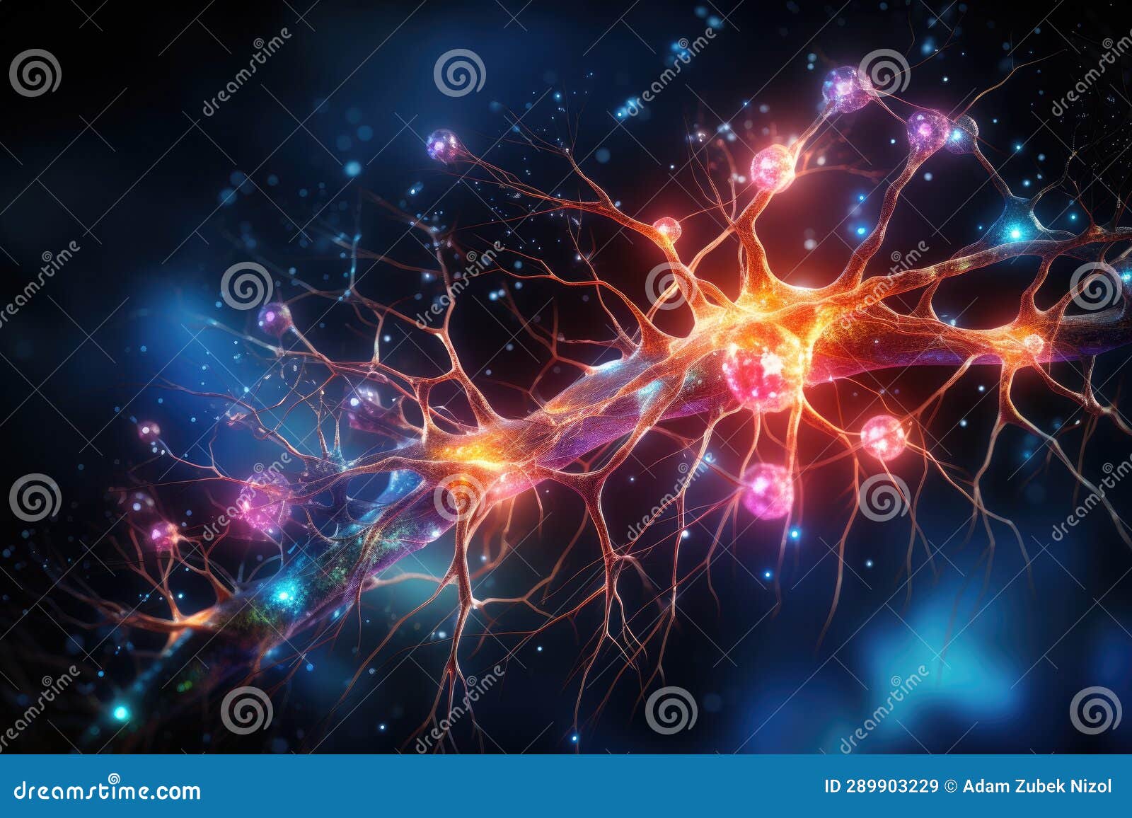 A Colorful Glowing Neurons in Space Stock Illustration - Illustration ...