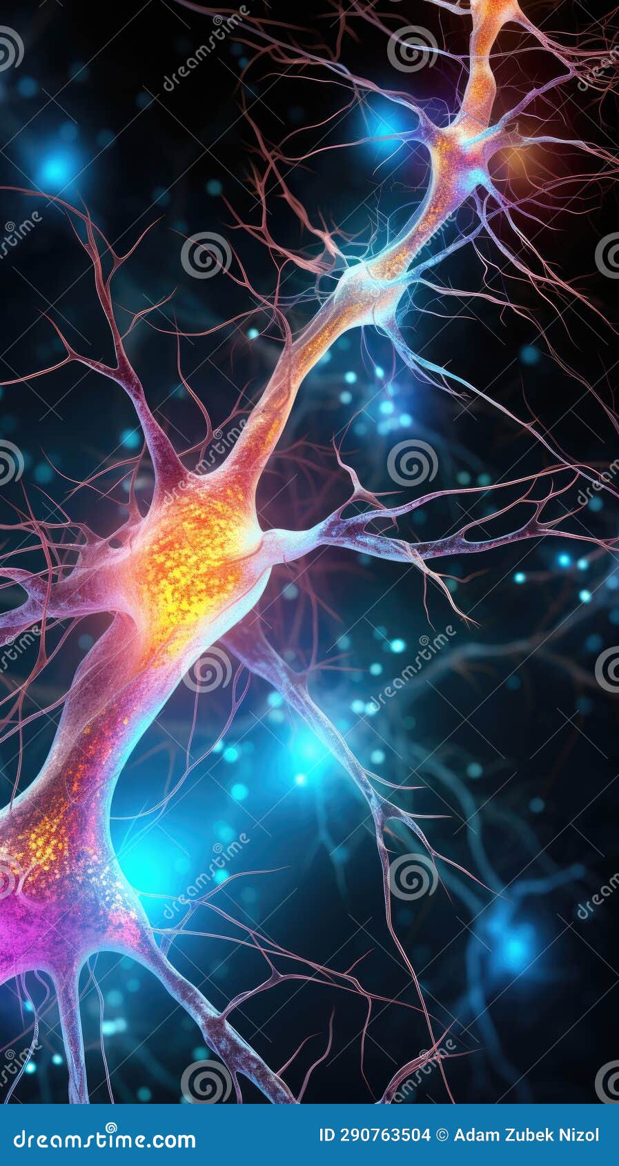 A Colorful Glowing Neurons in Space Stock Illustration - Illustration ...