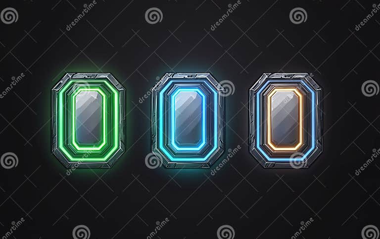 Colorful Glowing Rectangular Icons with Metallic Frames Displayed ...