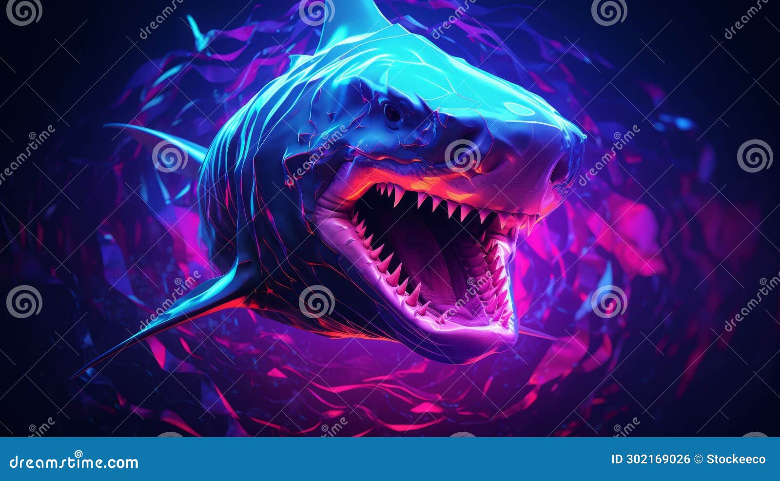 Colorful and Glowing Shark: a Spatial Concept Art Masterpiece Stock ...