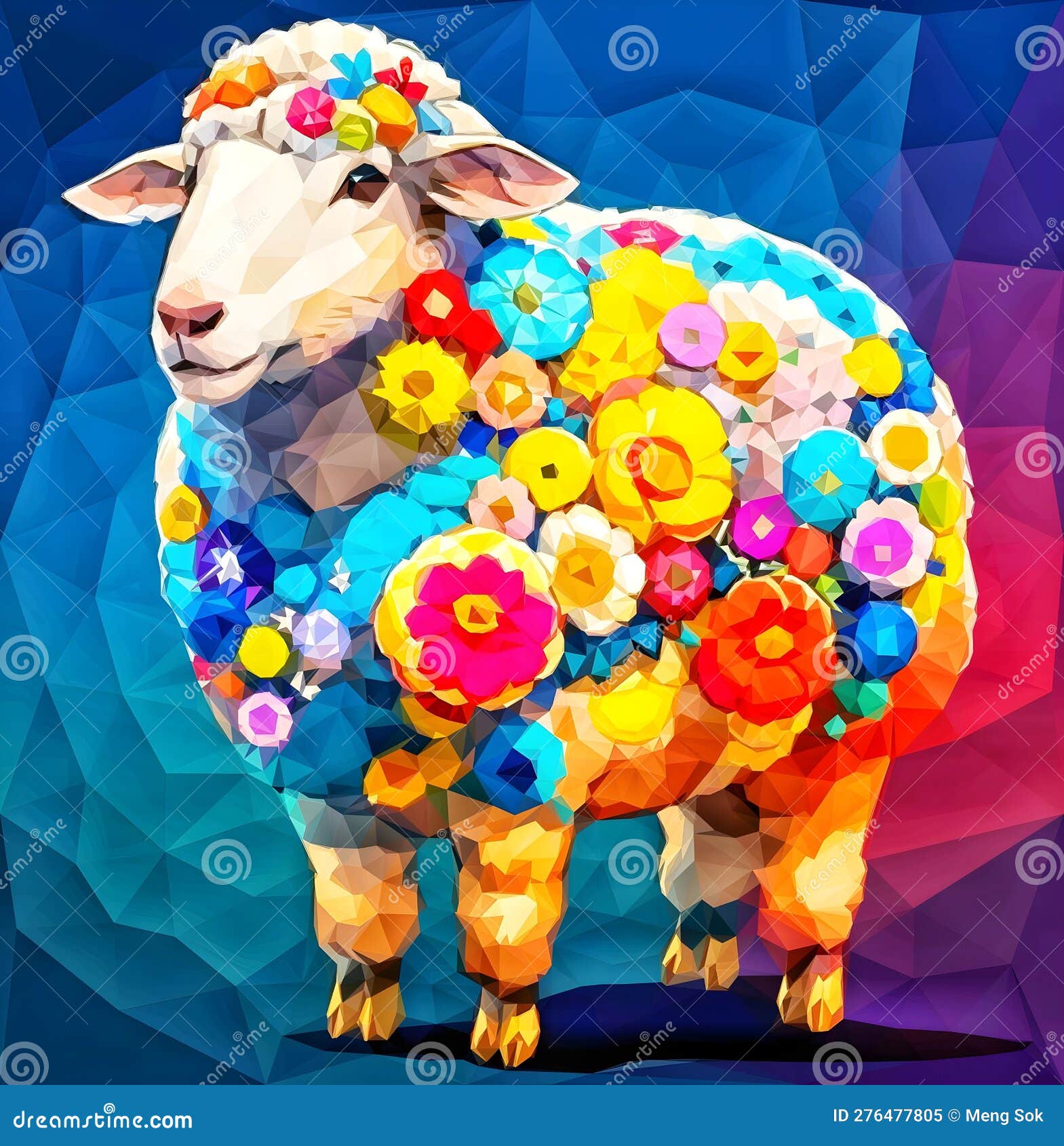 A Colorful Goat with Flowers on Its Back is Shown. Stock Illustration ...